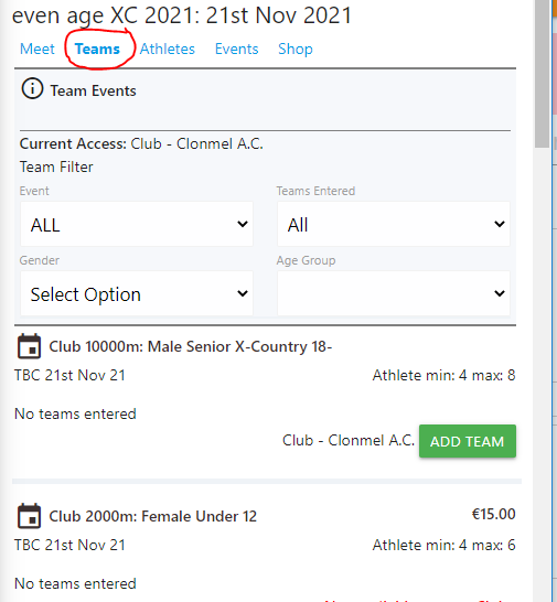 Adding a team – Support